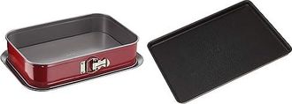 T-fal J 1640514 Delibake Plat A Four A Charnière 36x24cm Acier Rouge Carbone & Perfectbake Plaque A Pâtisserie Chocolat 38x28 cm Aluminium 100% Recyclé J554