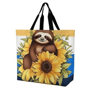 Generic Paresseux De Dessin Anim&eacute; Assis Sur Un Tournesols Sac Courses Pliable Sacs De Courses L&eacute;ger Sac A Main Femme Pour Travail Shopping Quotidienne