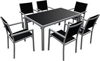 Happy Garden Salon de Jardin Bergamo en textil&egrave;ne Noir 6 Places - Aluminium Gris