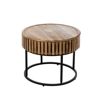 Gilde 2er Set Beistelltisch Roseau aus Mangoholz - rund - naturfarben - H&ouml;he 45cm x &Oslash; 75cm