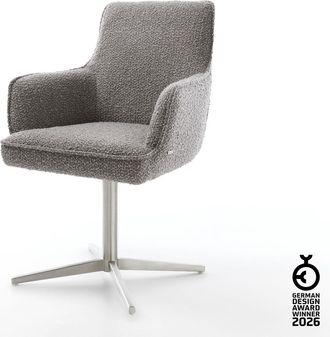 DELIFE Drehstuhl Heira-Flex mit Armlehnen Boucl&eacute; Silbergrau Fu&szlig;kreuz Edelstahl 360&deg; drehbar Taschenfederkern, Esszimmerst&uuml;hle