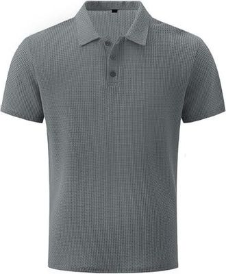Generic Polo &agrave; col basculant pour homme - T-shirt Henley grande taille l&eacute;ger et respirant - Haut &agrave; manches courtes avec bouton 1/4 - Couleur unie - Chemises d