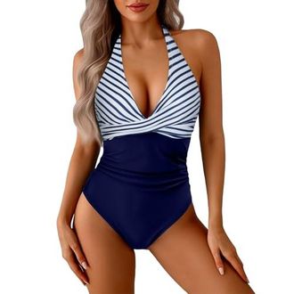 Generic Maillot de bain une pi&egrave;ce pour femme - Contr&ocirc;le du ventre - Dos nu - Col en V - Maillot de bain fronc&eacute; - Monokini amincissant - V&ecirc;tement de plage pour