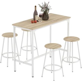 HOMCOM Ensemble table de bar bistrot - HOMCOM - avec 4 tabourets de bar - avec repose-pieds - style moderne, structutre en m&eacute;tal - naturel
