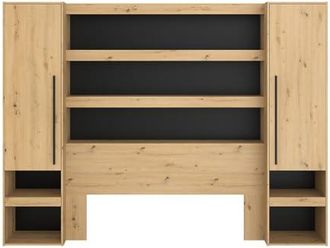 Vente-Unique Pont de lit avec rangements et LEDs - L269 cm - Coloris : Naturel et Noir - VARLY