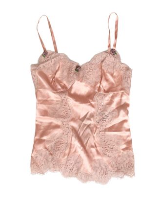 Dolce & Gabbana Womens Pink Lace Silk Satin Tank Lingerie Sleepwear Cotton Elastane Nylon Clothing
