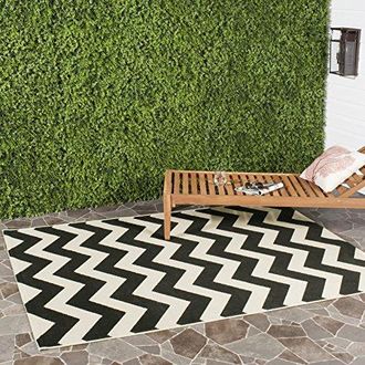 Safavieh Geometrisch Teppich für Wohnzimmer, Esszimmer, Schlafzimmer - Courtyard Collection, Kurzer Flor, Schwarz und Beige, 160 X 231 cm