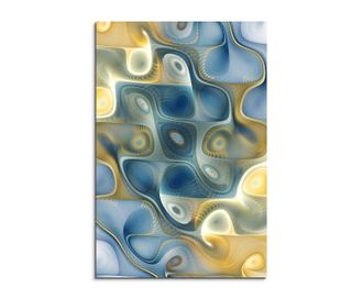 Paul Sinus Art Fotoleinwand 90x60cm Bild - Abstrakte blau goldene Wellenlinien