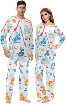 Generic Ensemble de pyjama 2 pièces amusant et coloré pour homme avec taille élastique, Hockey coloré amusant, XS