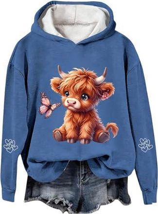 Generic Sweat &agrave; capuche vache Highland pour femme - Pull de No&euml;l d&eacute;contract&eacute; - Grande taille - Pull ample et amusant - Pull dhiver doux et chaud en polaire - 