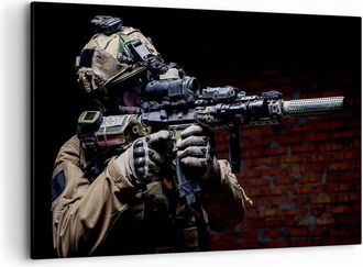 Arttor Wandbilder Dekoration Wohnzimmer Soldat Gewehr Bilder auf Leinwand 120x80cm Leinwandbild mit Rahmen Schlafzimmer Küche Deko Wand Kunstdruck Art Groß X