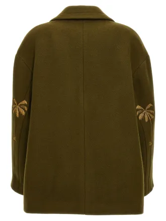Palm Angels Double-Breasted Wool Coat - Olive