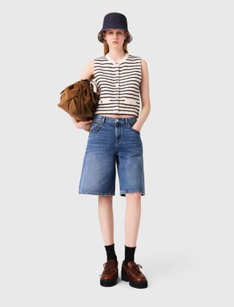 Maje Gestreiftes Top Aus Wollmischung - Blanc/marine - Maje