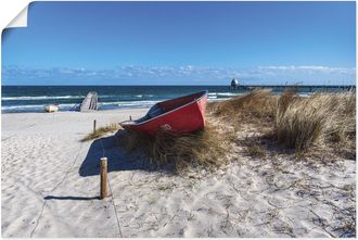 Artland Wanddeko Poster & Kunstdrucke Wandposter 90x60 cm Idyll Meer Strand Gräser Boot Küste Ostsee Zingst Fischland-Darß U4ZU