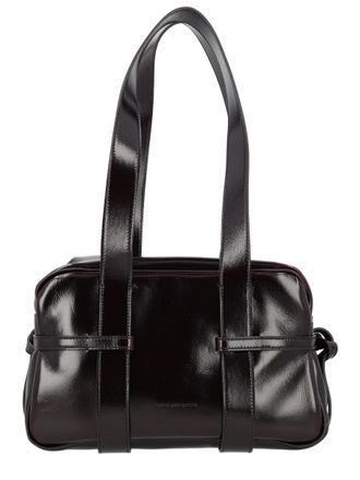Dries Van Noten Womens Medium Bowling Bag Brown Leather Cotton Shoulder