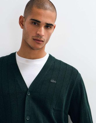Lacoste Cardigan aus Baumwollmix mit V-Ausschnitt in Gr&uuml;n