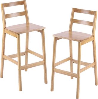 Generic 28 Barhocker In Thekenhöhe, 2er-Set, Rückenlehne Aus Massivholz Mit Kunstlederkissen, Armloser Kücheninselstuhl for Café-Bar(Natural)