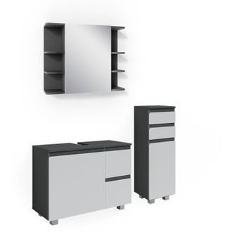 Vicco Ensemble de meubles de salle de bain J-Shape, Anthracite, 3 pièces, avec armoire de milieu