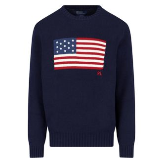 Polo Ralph Lauren LS Flag Langarm Pullover - - Knitwear - Herren - Blau - M