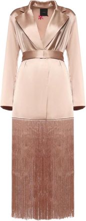 Pinko Pinko, Femme, Manteaux, Beige, Taille: 40 FR Trench-coat satin&eacute; &agrave; franges