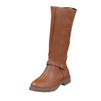 Generic Bottes hautes confortables et &eacute;l&eacute;gantes pour femme - Bout rond - Talon bas - Boucle antid&eacute;rapante - Fermeture &eacute;clair lat&eacute;rale - Style d&eacute;contract&eacute; - Po