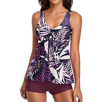 Generic Maillot de bain tankini 2 pi&egrave;ces pour femme - Effet gainant - Dos nu - Taille haute - Deux pi&egrave;ces - Pour la plage - Vintage - V&ecirc;tements de plage, viol