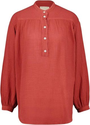 120% Lino Femme, Blouses et Chemises, Brun, Taille: 50 FR Blouse &agrave; Manches Longues en Coton
