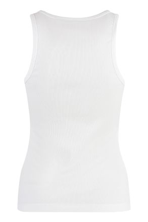 Ganni Womens Ribbed Cotton Tank Top White Vests & Tops