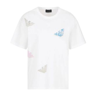 Emporio Armani Femme, Tops, Blanc, Taille: 44 FR T-shirt en jersey avec logo d&eacute;vor&eacute;