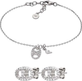 Emporio Armani Damen Silberfarbener Armband und Ohrringe, Set