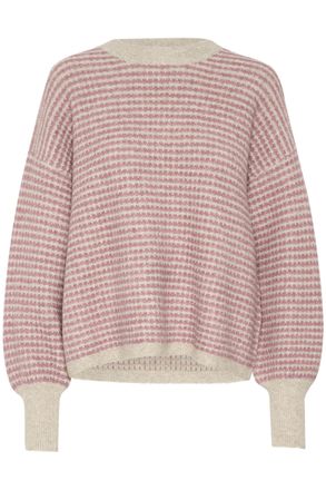 Kaffe Strickpullover KAellery Damen Strickpullover Rundhals Pullover Winter Sweater Grobstrick Sweatshirt Elegant Oberteile Pulli Feather Gray/Rose Structur