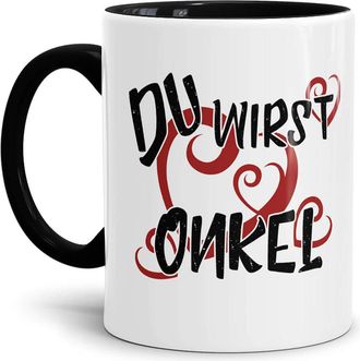 Tassendruck Geschenk-Tasse Du Wirst Onkel - Nachwuchs/Schwangerschaft/Baby/Enkel/Nichte/Neffe/Enkelin/Innen & Henkel Schwarz
