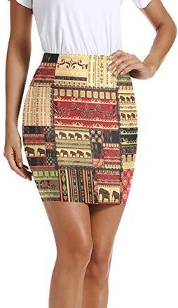 Mnsruu Jupe courte courte pour femme avec motif éléphant africain - Taille crayon au-dessus du genou, Multicolore, S