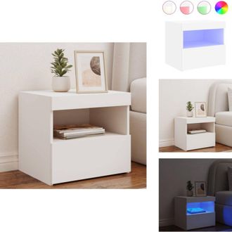 vidaXL Table de chevet avec lumi&egrave;res led blanc 50x40x45 cm - Table De Chevet - Table Nuit - Lampe Led - &Eacute;clairage Led - Mobilier Chambre