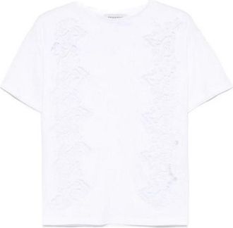 Ermanno Scervino Femme, Tops, Blanc, Taille: 40 FR T-shirt à Col Rond et Panneaux en Dentelle