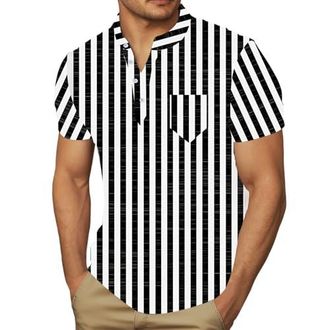 Generic Polo d&eacute;t&eacute; d&eacute;contract&eacute; pour homme, coupe ajust&eacute;e, chemise de plage ray&eacute;e avec poche, tissu extensible confortable pour le quotidien et les excursions, 