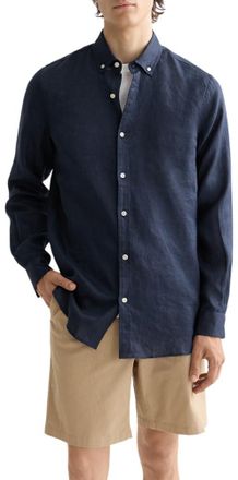 Scotch & Soda Mens CORE-Linen LS Button-DOWN Shirt, Night, L