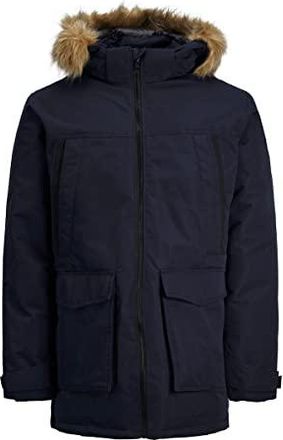 Jack & Jones Veste dhiver matelass&eacute;e pour Homme avec Capuche en Fausse Fourrure JJECRAFT, Couleurs:Bleu-Marine, Taille de Veste:M