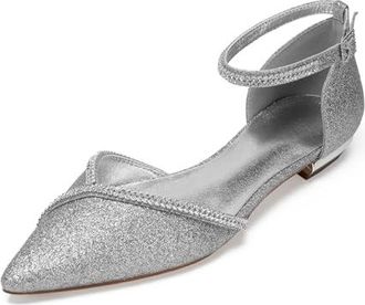 Generic Chaussures Plates Mariage Femme Chaussures De Mari&eacute;e Plates A Bout Pointu pour Plates D&eacute;t&eacute; pour Bureau Travail Soir 1.8Cm,Argent,37 EU