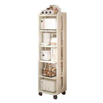 Generic Bodenstehender, Schmaler Aufbewahrungswagen, Massivholz-Aufbewahrungsregal, Offener Organizer-Wagen Mit R&auml;dern, for Schmale Stellen Im Badezimmer, W&auml;s