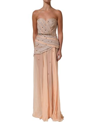 Dolce & Gabbana Womens Embellished Sweetheart Evening Gown Beige Silk Metallized Fiber