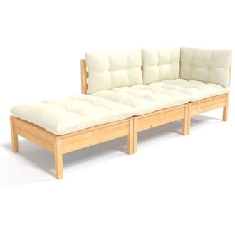 vidaXL Salon de jardin 3 pcs avec coussins cr&egrave;me Bois de pin massif Vidaxl