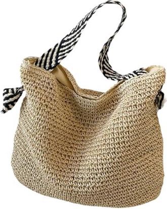 Generic Sac de paille pour femme, grande capacité, vacances à la plage et trajets quotidiens, ecru, A