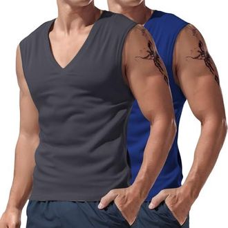 Generic Lot de 2 maillots de corps pour homme - Col en V - Couleur unie - Sans manches - D&eacute;contract&eacute; - D&eacute;bardeur de course - Coupe ajust&eacute;e - Respirant - Gilet