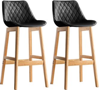 Generic Barhocker, Tresenst&uuml;hle aus Kunstleder im Landhausstil, K&uuml;chenbarhocker mit Holzbeinen und Fu&szlig;st&uuml;tze, Tragkraft 150 kg