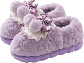 Generic Chaussons Femme &Agrave; Ruban &Agrave; Talon Ferm&eacute; Confortables Chaussons Maison Flous Plush dhiver Semelle EVA Absorbante De Chocs & Anti-D&eacute;rapante pour Int&eacute;rieur