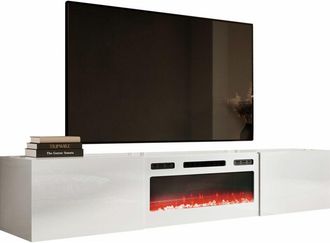 Mirjan24 Meuble TV Imago I, Blanc + Blanc brillant, Le nombre de portes: 2, Nombre de tiroirs: 0, 200x37x40cm
