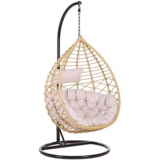 Beliani Beliani - H&auml;ngesessel Beige Rattan mit schwarzem Gestell aus Stahl inkl. Kissen Outdoor Indoor Boho Stil