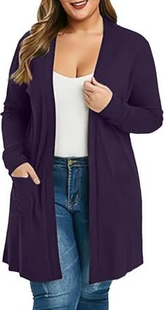 Generic Cardigan long sans manches pour femme, cardigan uni de couleur pure avec poches, cardigan classique polyvalent, printemps et automne, manteau d&eacute;contra