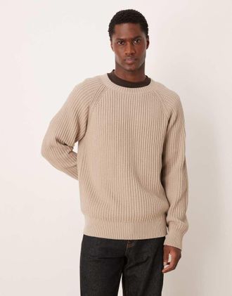 Selected Selected - Gerippter Pullover in Beige mit Raglan&auml;rmeln-Neutral